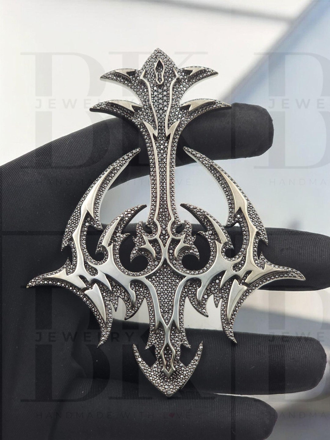 Black VVS Moissanite Diamond Unique Cross Pendant, 14k Black Gold ...