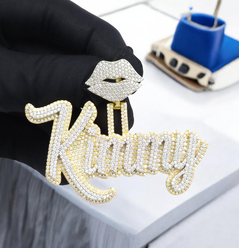 Iced Out Letter Pendant, Real Moissanite Name Pendant, Lips Bail, 2 ...