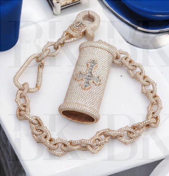 Men s Iced Out Lighter Case Pendant VVS Moissanite Necklace Hip Hop Lighter Holder Rapper Jewelry 14k Rose Gold Finish Self Gift Etsy