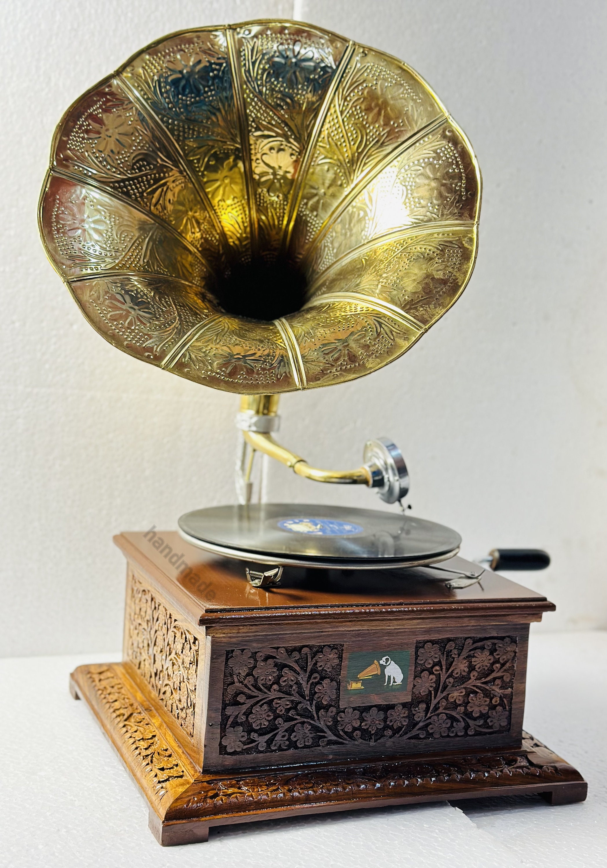 Brass Vintage Gramophone Plays Vinyl Records Fully Functional Antique ...