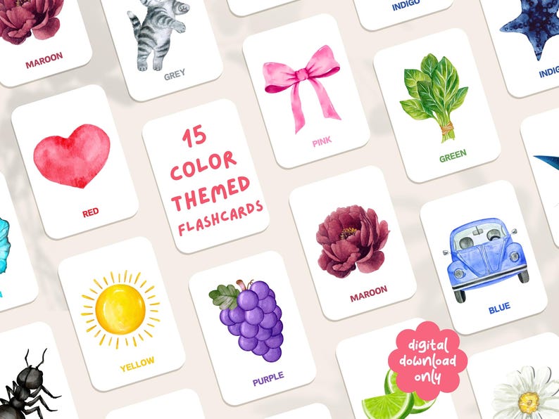 16 Color Flashcards, Colors Themed, Digital Download Cards, Early ...