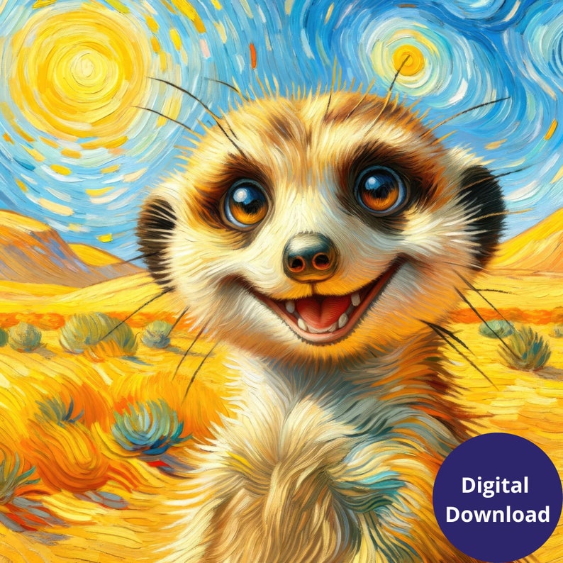 Digital Download Print Animal Print: Van Gogh Style Meerkat Kids' Room ...
