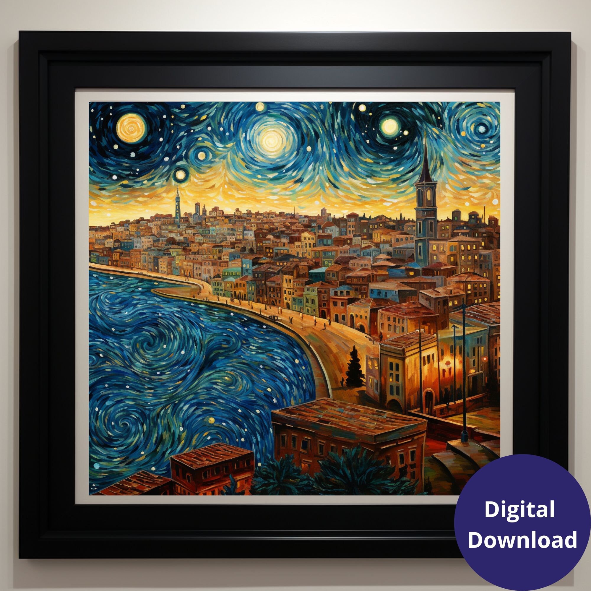 Van Gogh Inspired Digital Art Print Home Decor Wall Art, Lisbon City ...