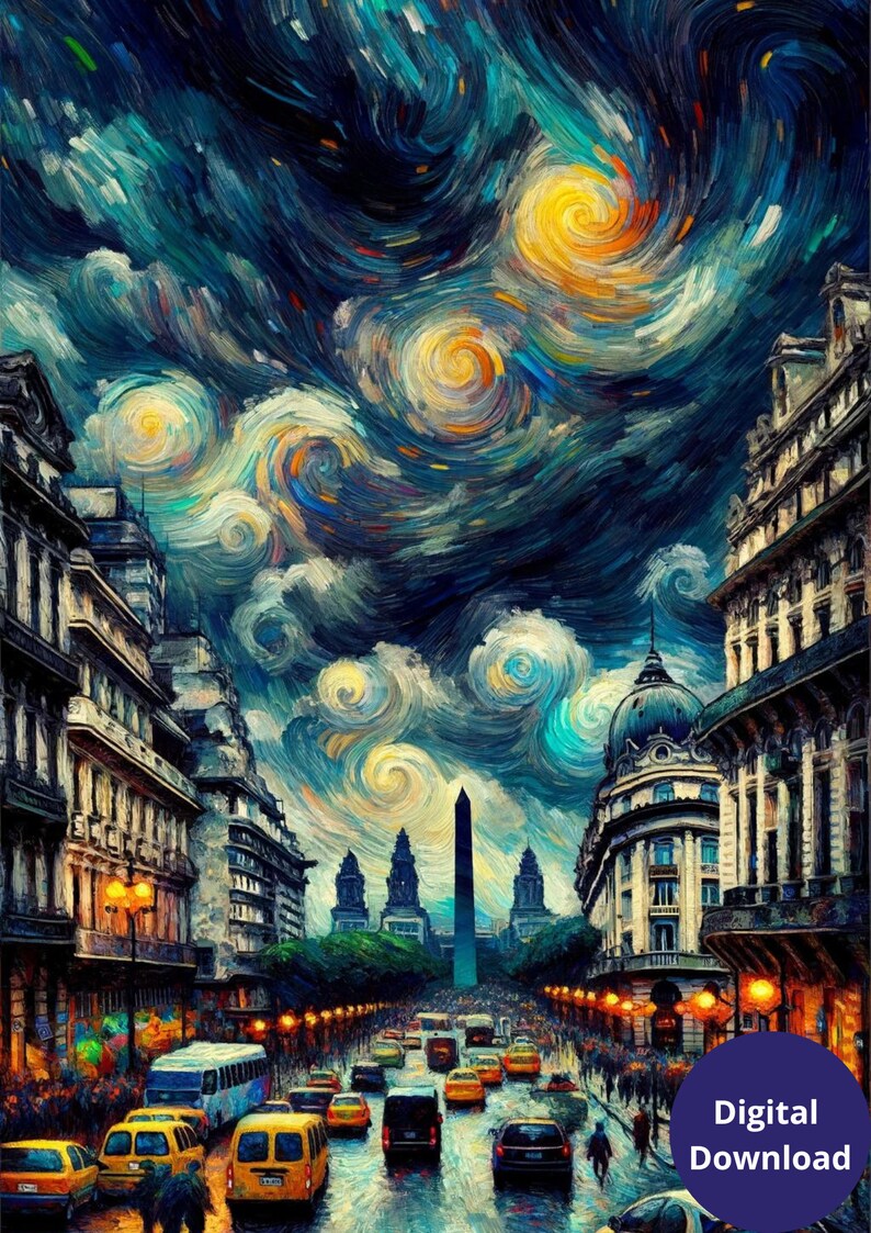 Van Gogh Inspired Digital Art Print A4 Buenos Aires Wall Art, Instant ...
