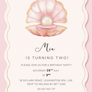Seashell Invitation | Custom Girl Shell Party Invite | Pink Blush Gold ...