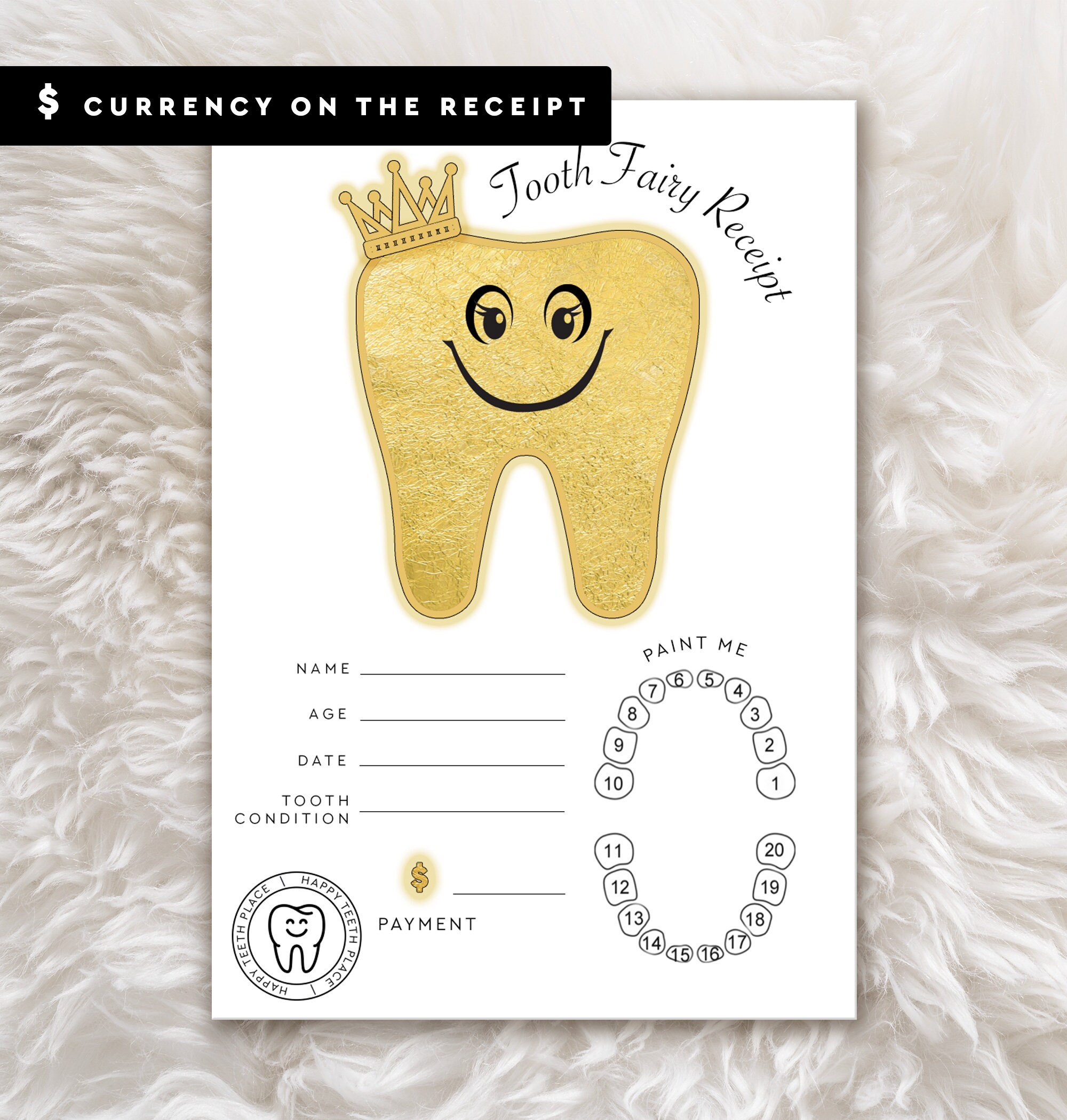 Tooth Fairy Receipt Printable: First Lost Tooth Certificate (digital ...