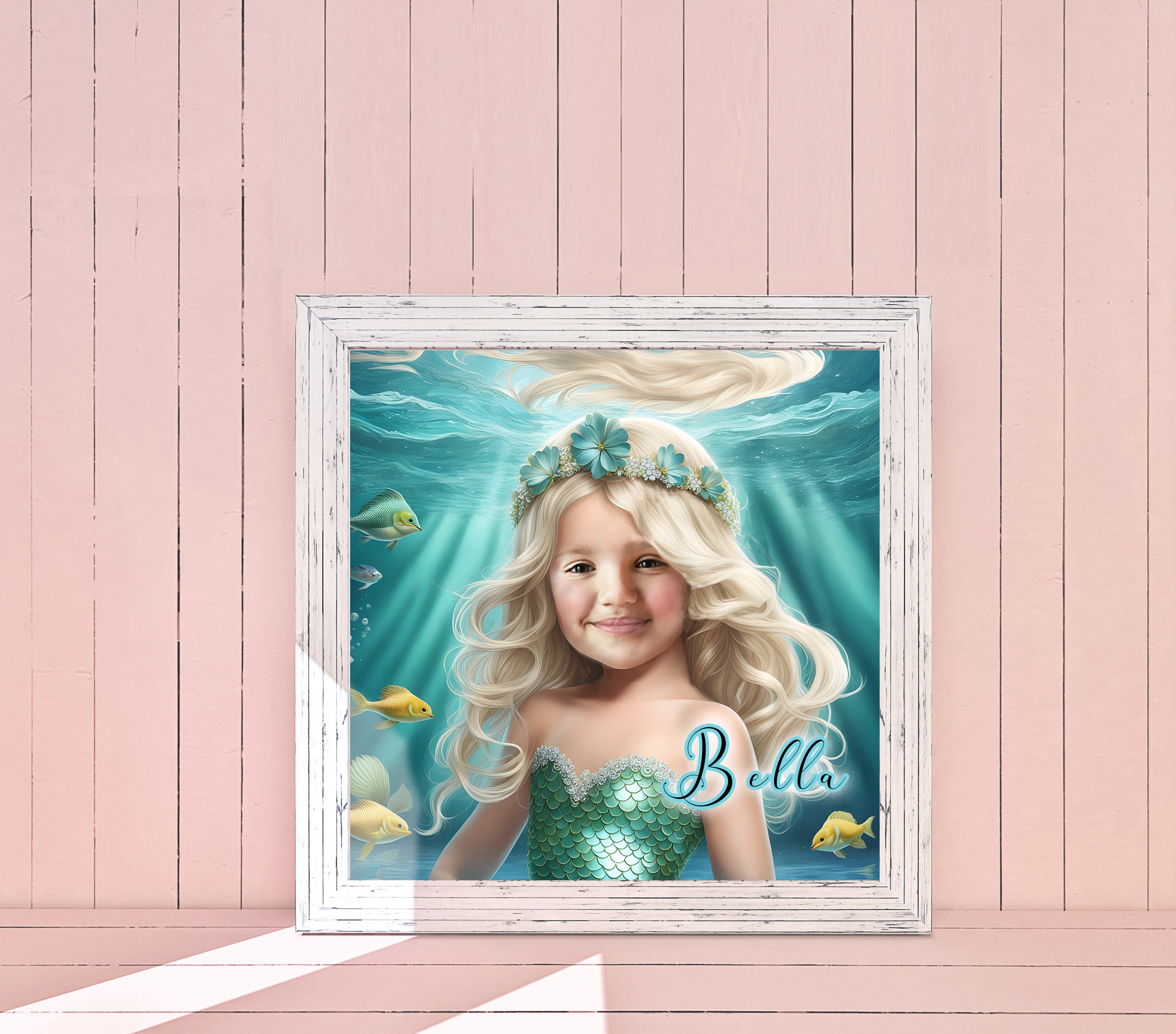 Custom Mermaid Portrait Poster: Personalized Girl's Room Art (digital ...