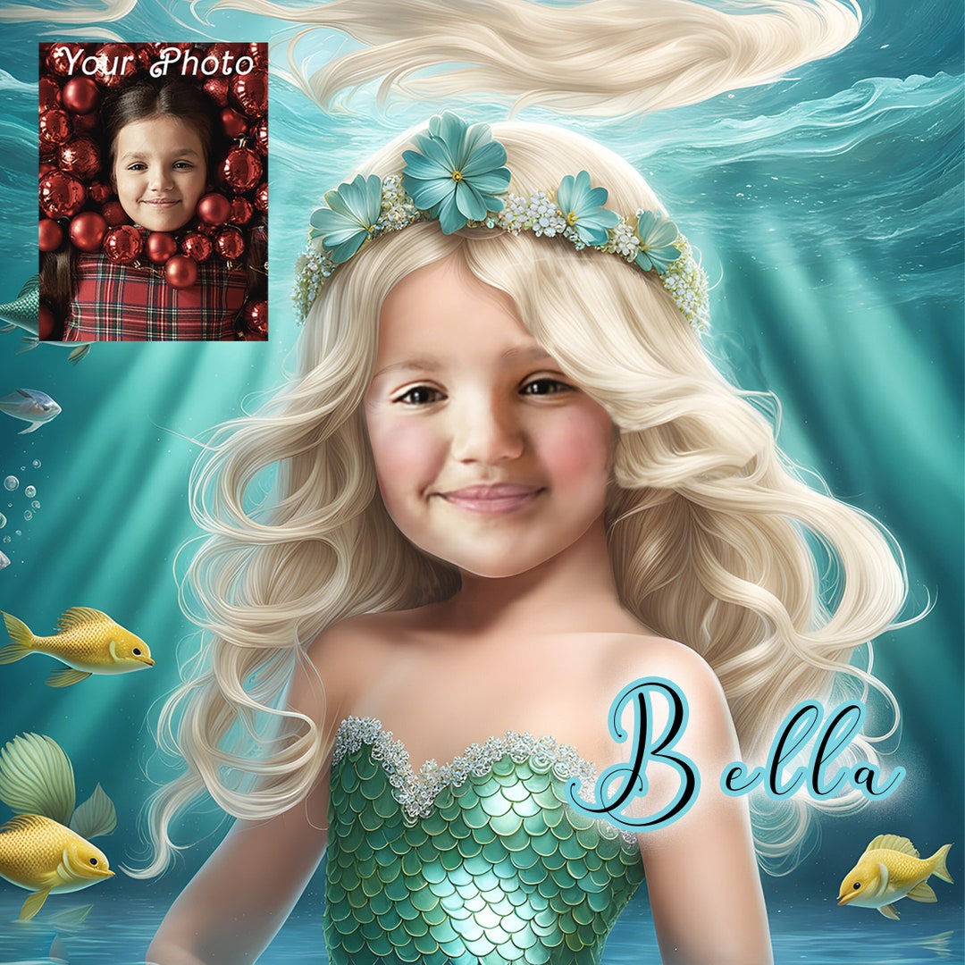Custom Mermaid Portrait Poster: Personalized Girl's Room Art (digital ...
