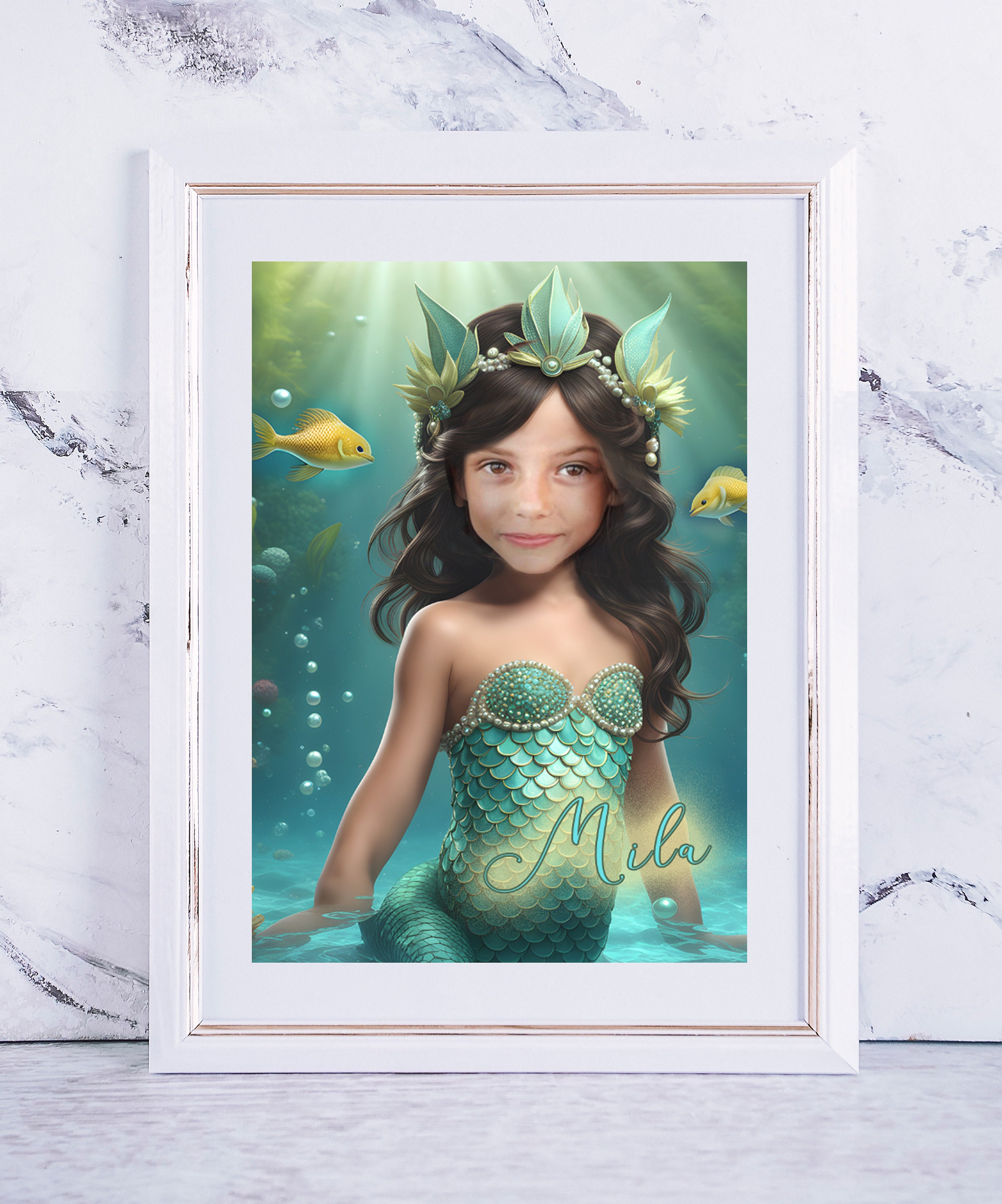Custom Little Mermaid Portrait From Photo: Personalized Girl's Gift ...