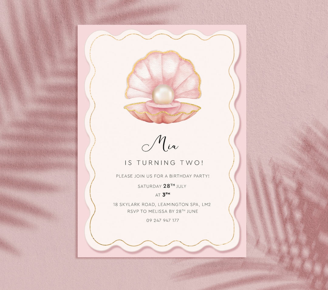 Seashell Invitation | Custom Girl Shell Party Invite | Pink Blush Gold ...