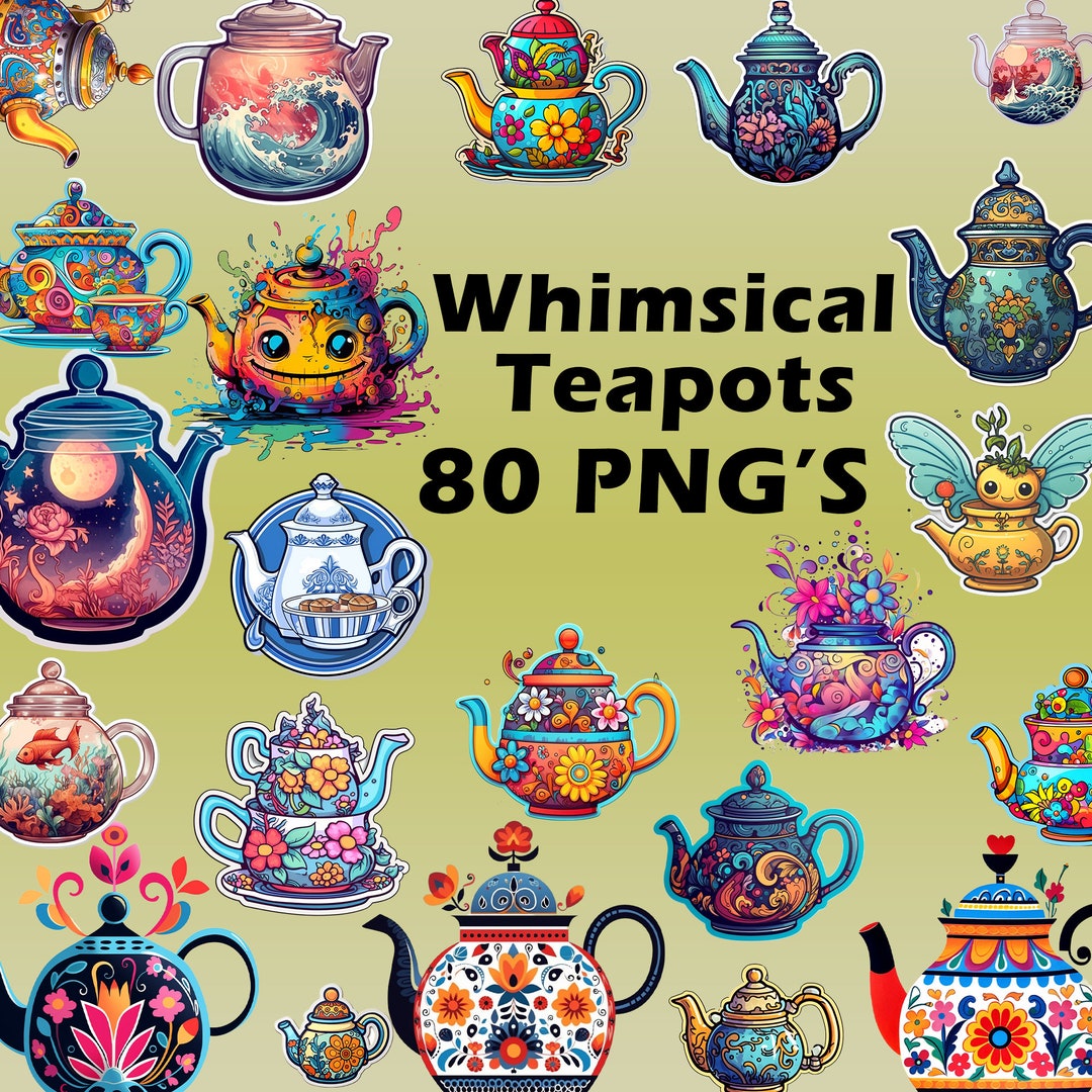 Whimsical Teapots Digital Stickers High Quality Watercolor Kitchen Art ...