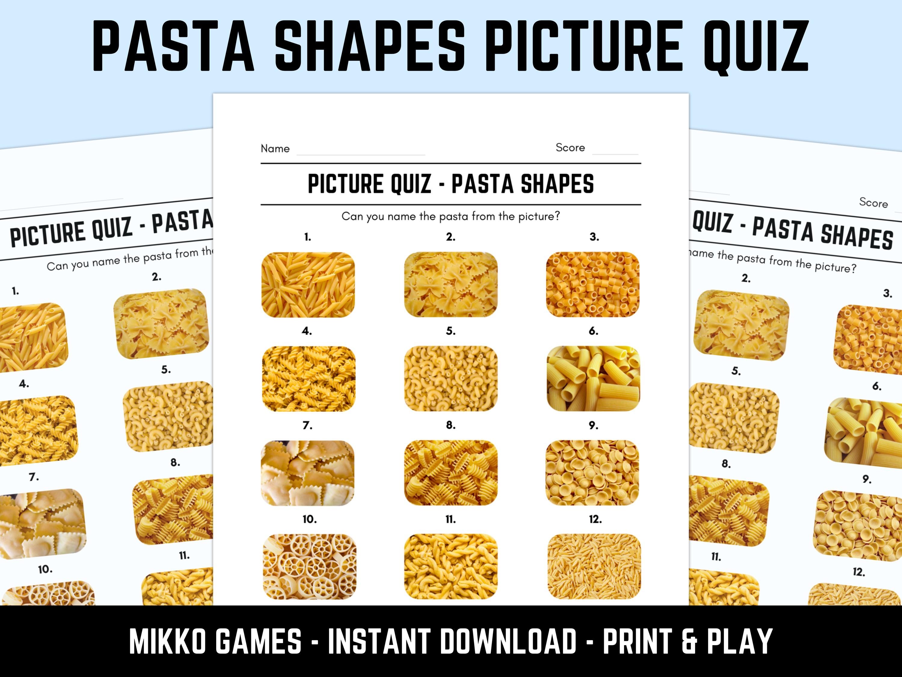 Printable Pasta Shapes Picture Quiz With Answers: Picture Round Quiz ...