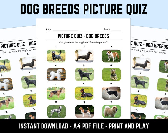 Printable Dog Breeds Picture Quiz With Answers: Picture Round Quiz ...