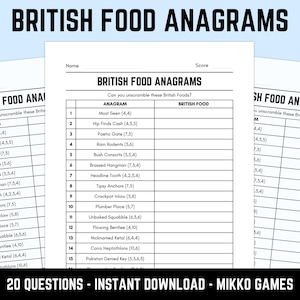 Printable British Food Anagrams Quiz With Answers: Fun Word Puzzles ...