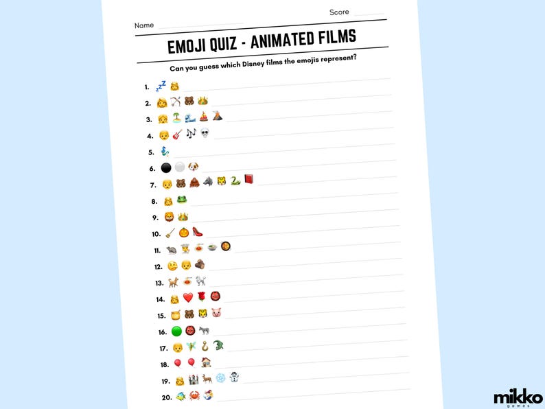 Printable Animated Films Emoji Quiz With Answers: Emoji Pictionary ...