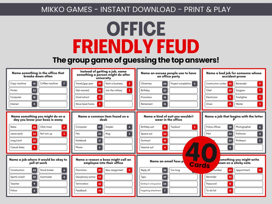 Office Friendly Feud: Printable Large Group Party Game, Family Feud ...