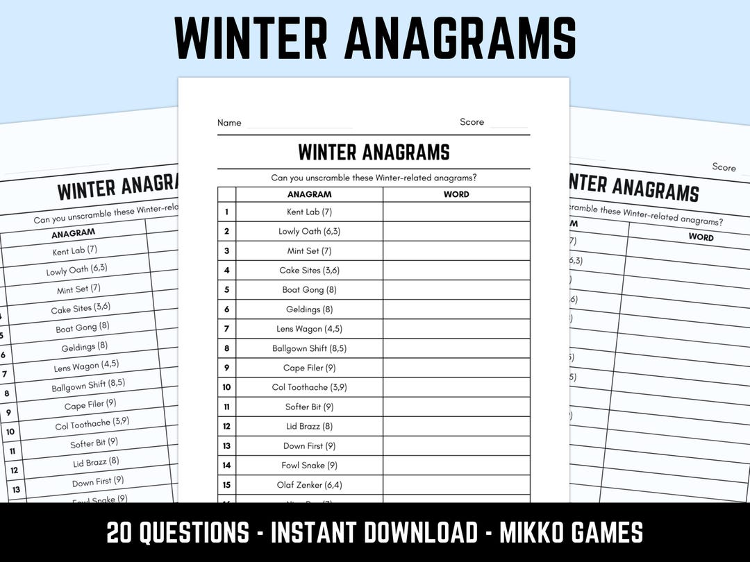 Printable Winter Anagrams Quiz With Answers: Fun Word Puzzles, Word ...