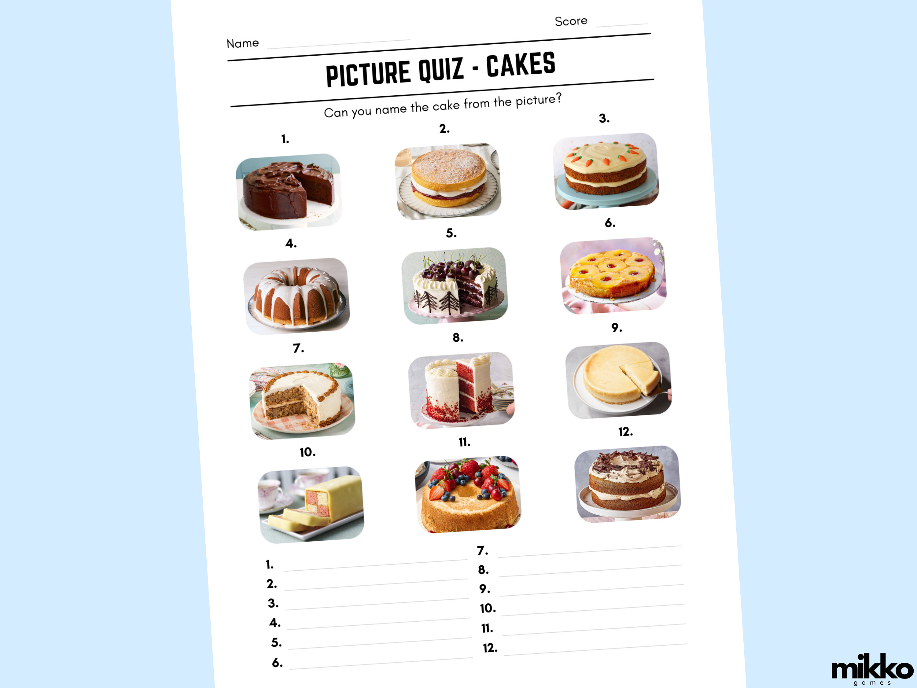 Printable Cakes Picture Quiz With Answers - Etsy