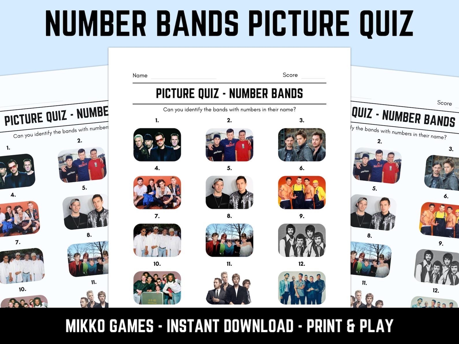 Printable Number Bands Picture Quiz With Answers: Picture Round Quiz ...