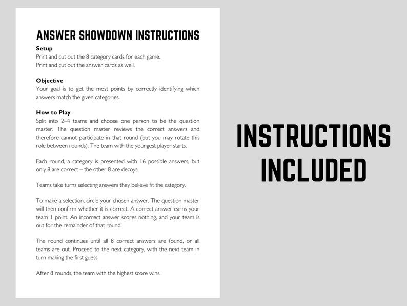 Answer Showdown: Printable Large Group Party Game for Adults & Kids ...