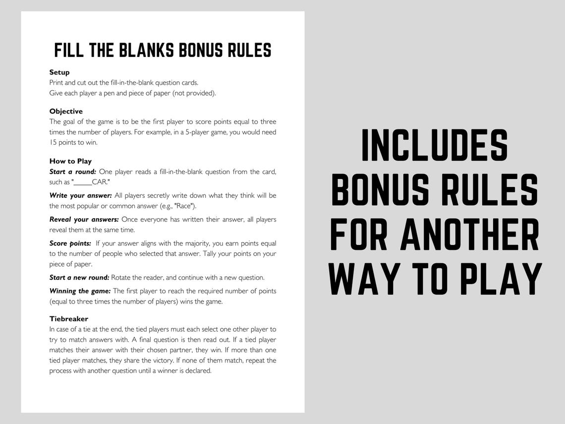Fill the Blanks: Printable Large Group Party Game for Kids & Adults ...