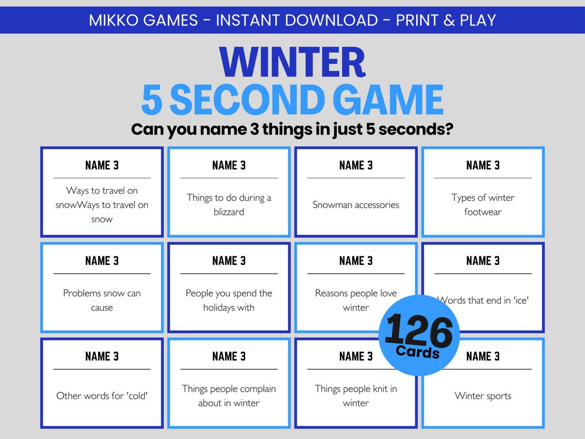 Winter 5 Second Game: Printable Large Group Party Game for Kids ...