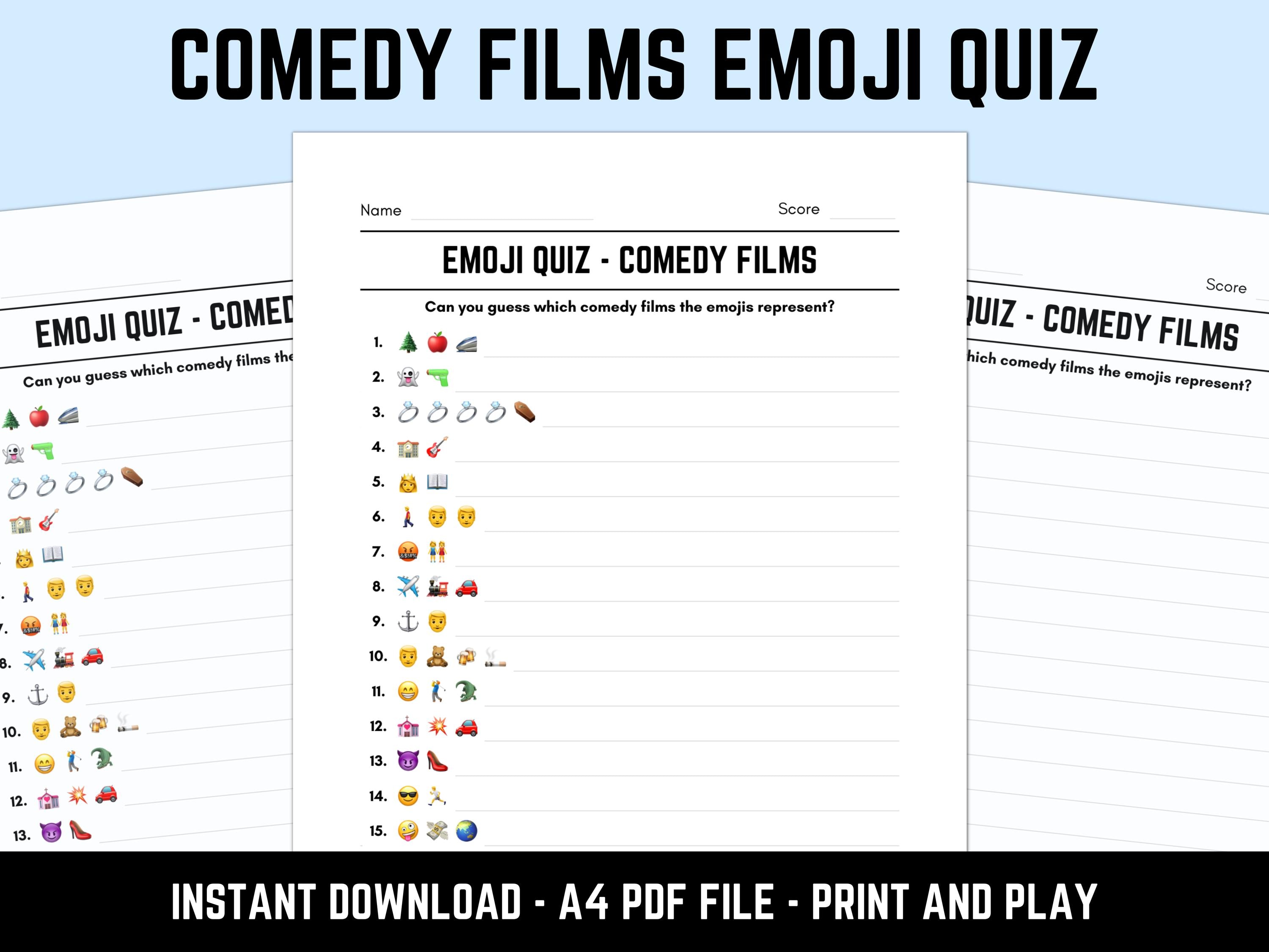 Printable Comedy Films Emoji Quiz With Answers: Emoji Pictionary Sheets ...