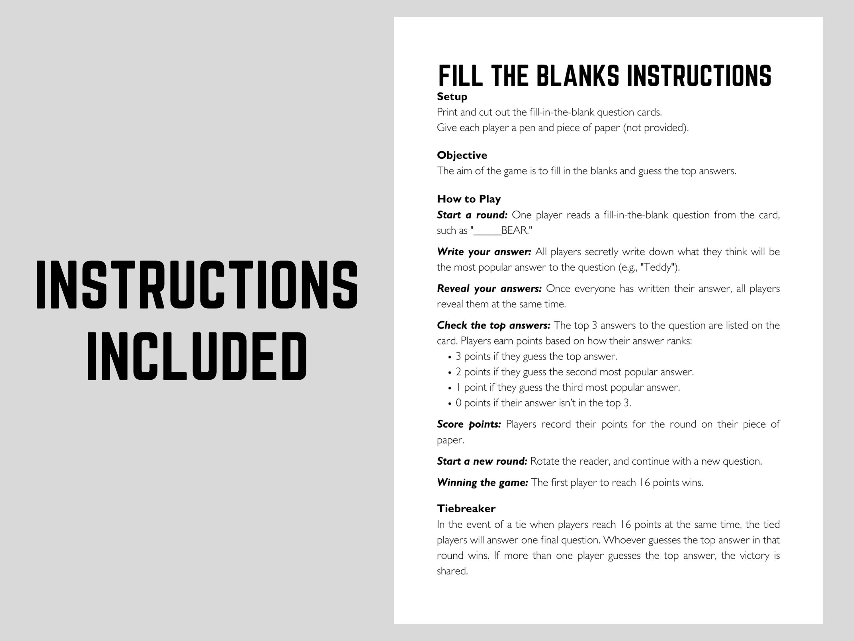 Fill the Blanks: Printable Large Group Party Game for Kids & Adults ...