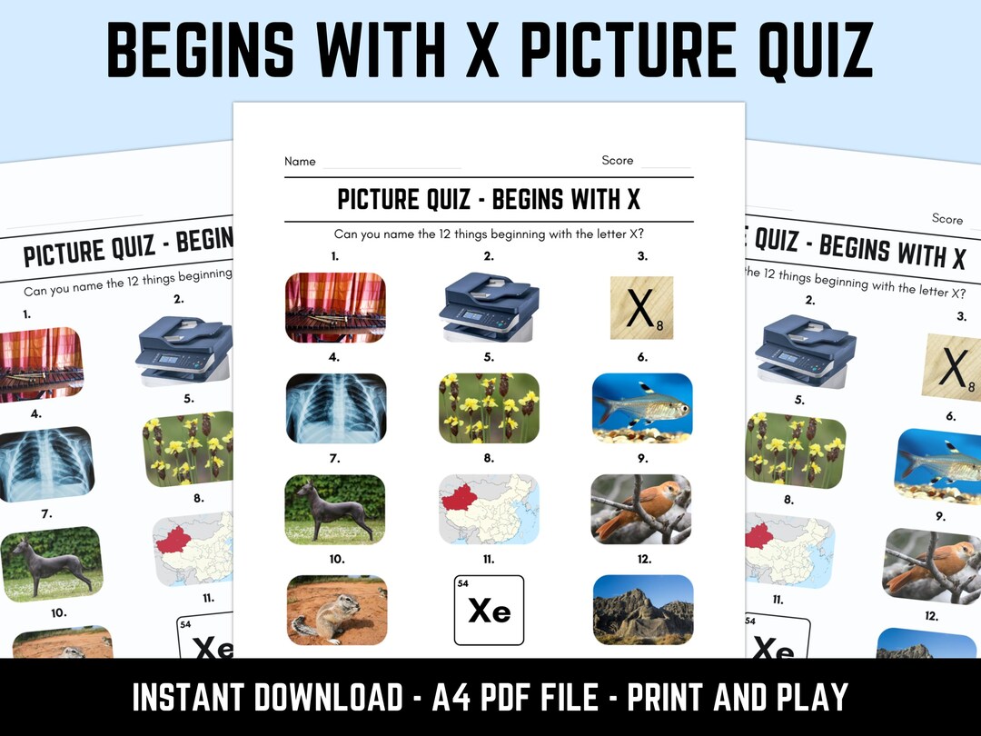 Printable Begins With X Picture Quiz With Answers | Picture Round Quiz ...