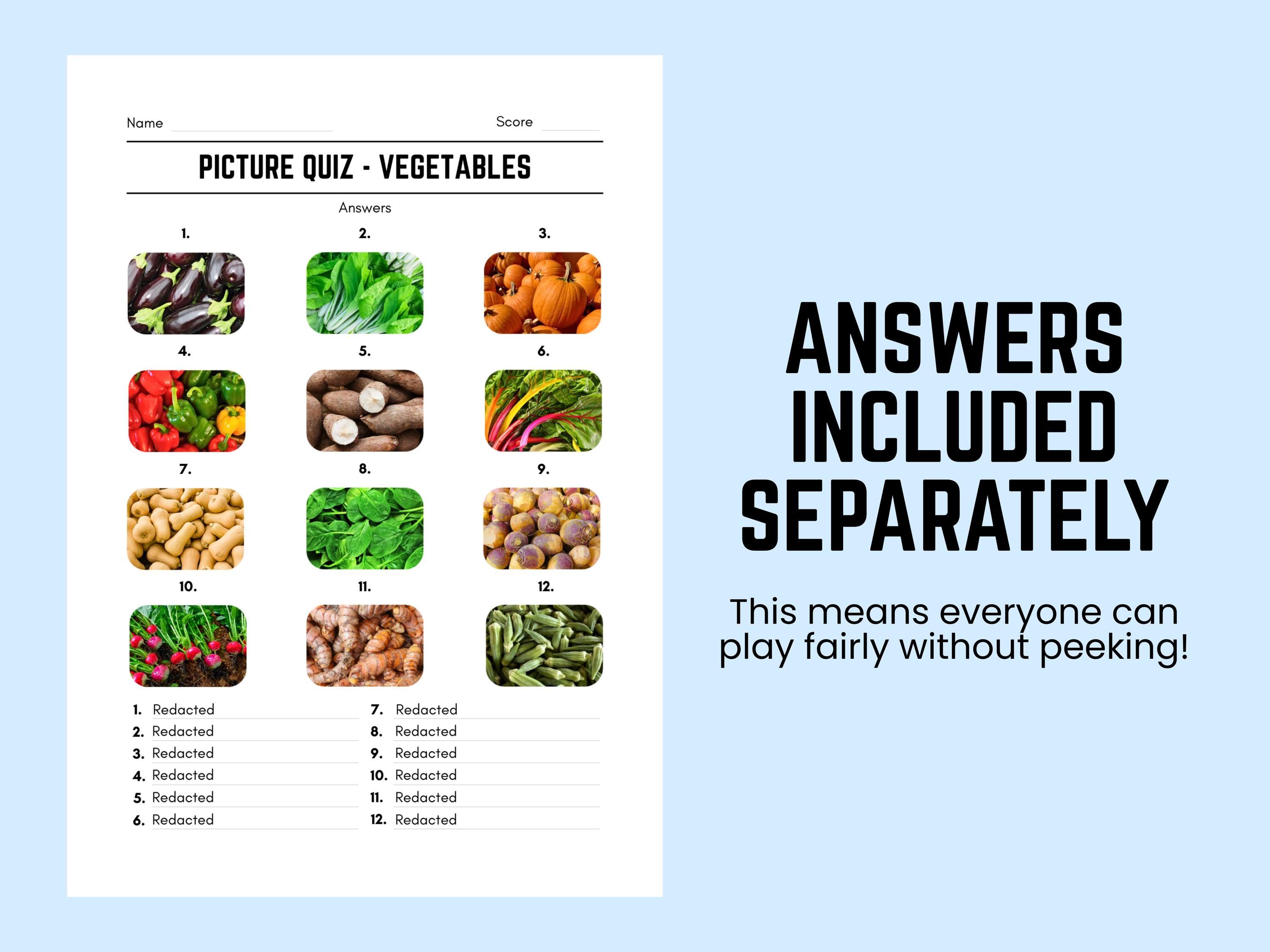 Printable Vegetables Picture Quiz With Answers: Picture Round Quiz ...