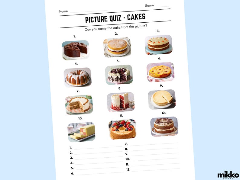 Printable Cakes Picture Quiz With Answers: Picture Round Quiz Sheets ...