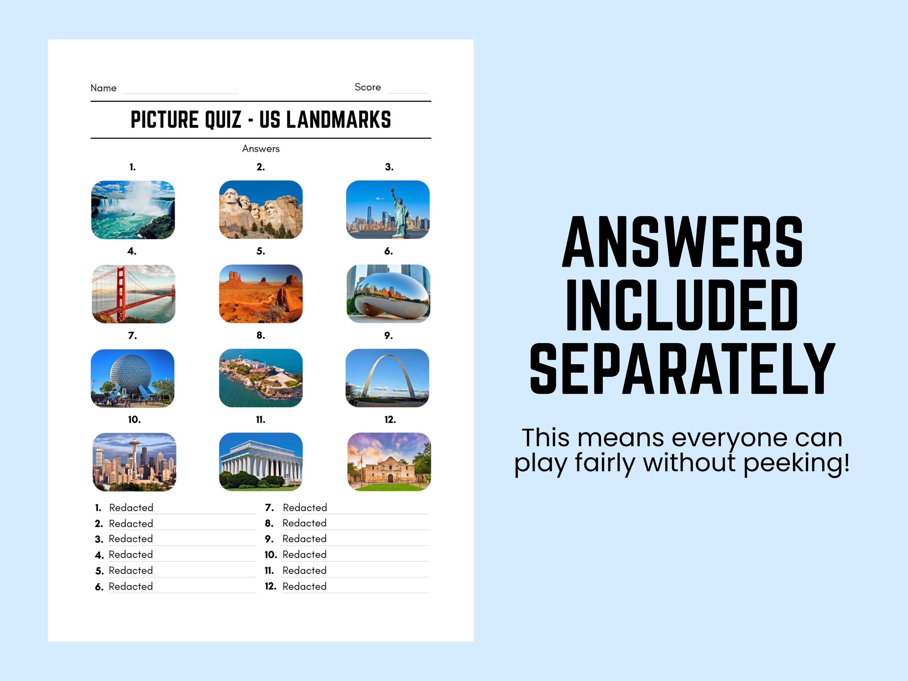 Printable US Landmarks Picture Quiz With Answers: Picture Round Quiz ...