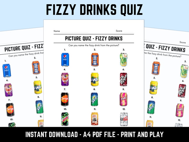 Printable Fizzy Drinks Picture Quiz With Answers - Etsy
