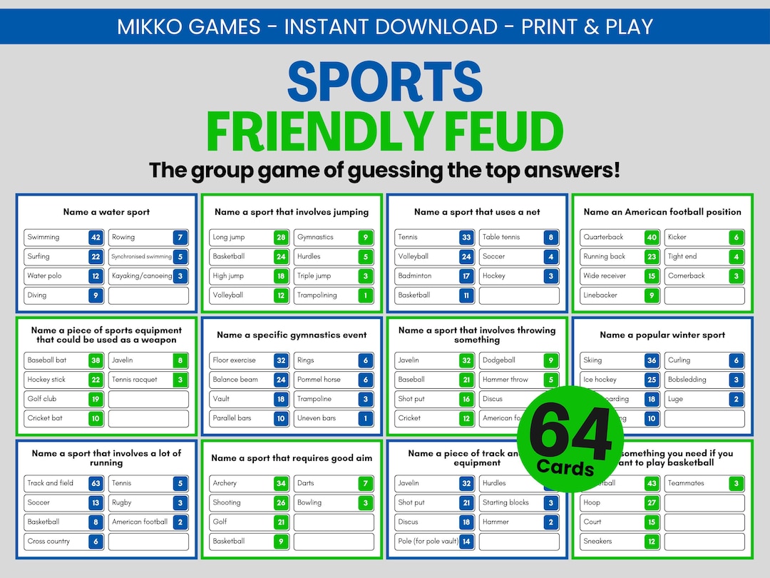 Sports Friendly Feud: Printable Large Group Party Game for Kids ...