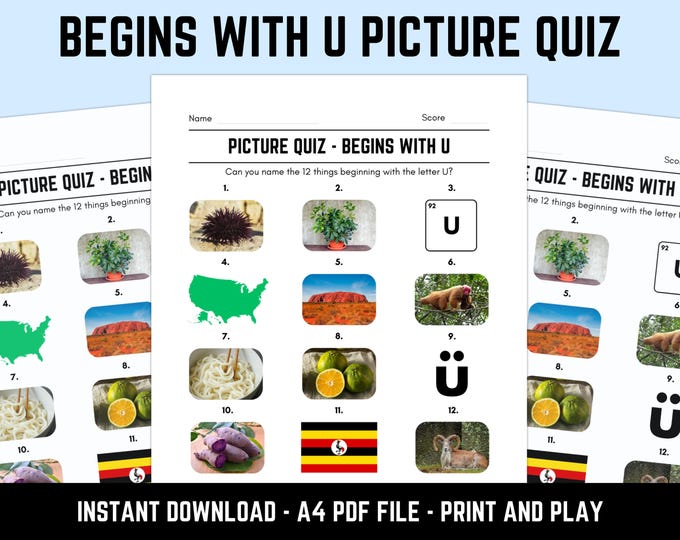 Printable Begins With U Picture Quiz With Answers | Picture Round Quiz ...
