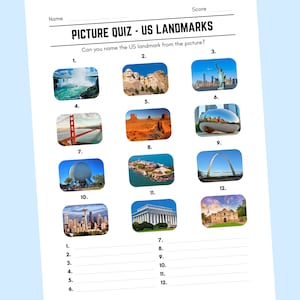 Printable US Landmarks Picture Quiz With Answers - Etsy