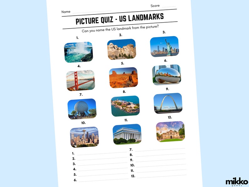 Printable US Landmarks Picture Quiz With Answers - Etsy