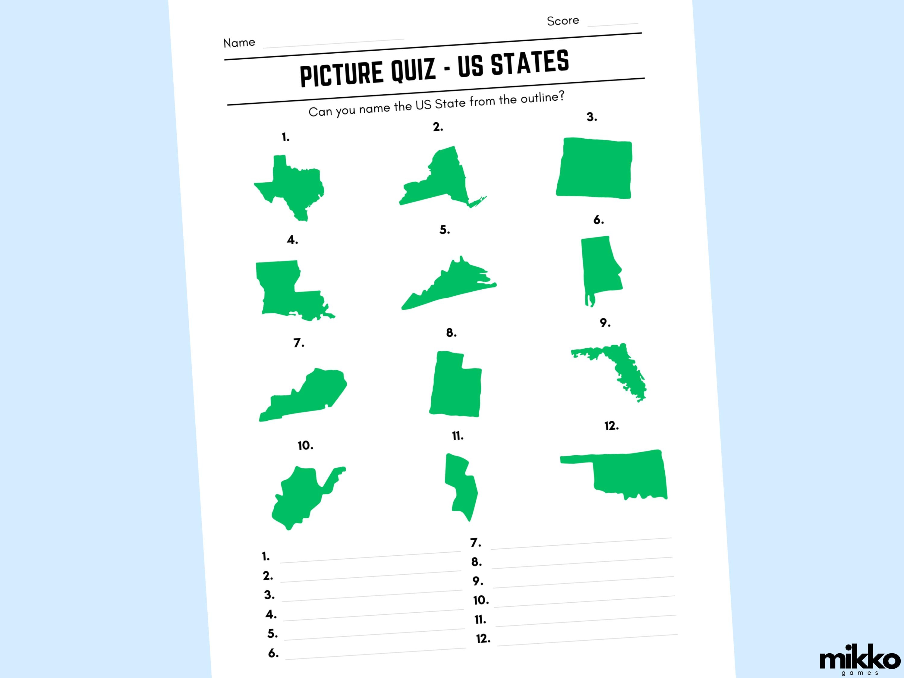 Printable US States Picture Quiz With Answers: Picture Round Quiz ...