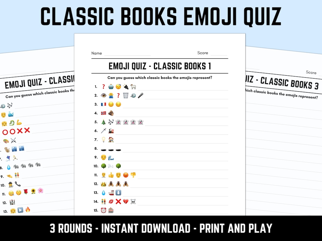 Printable Classic Books Emoji Quiz With Answers: Emoji Pictionary ...