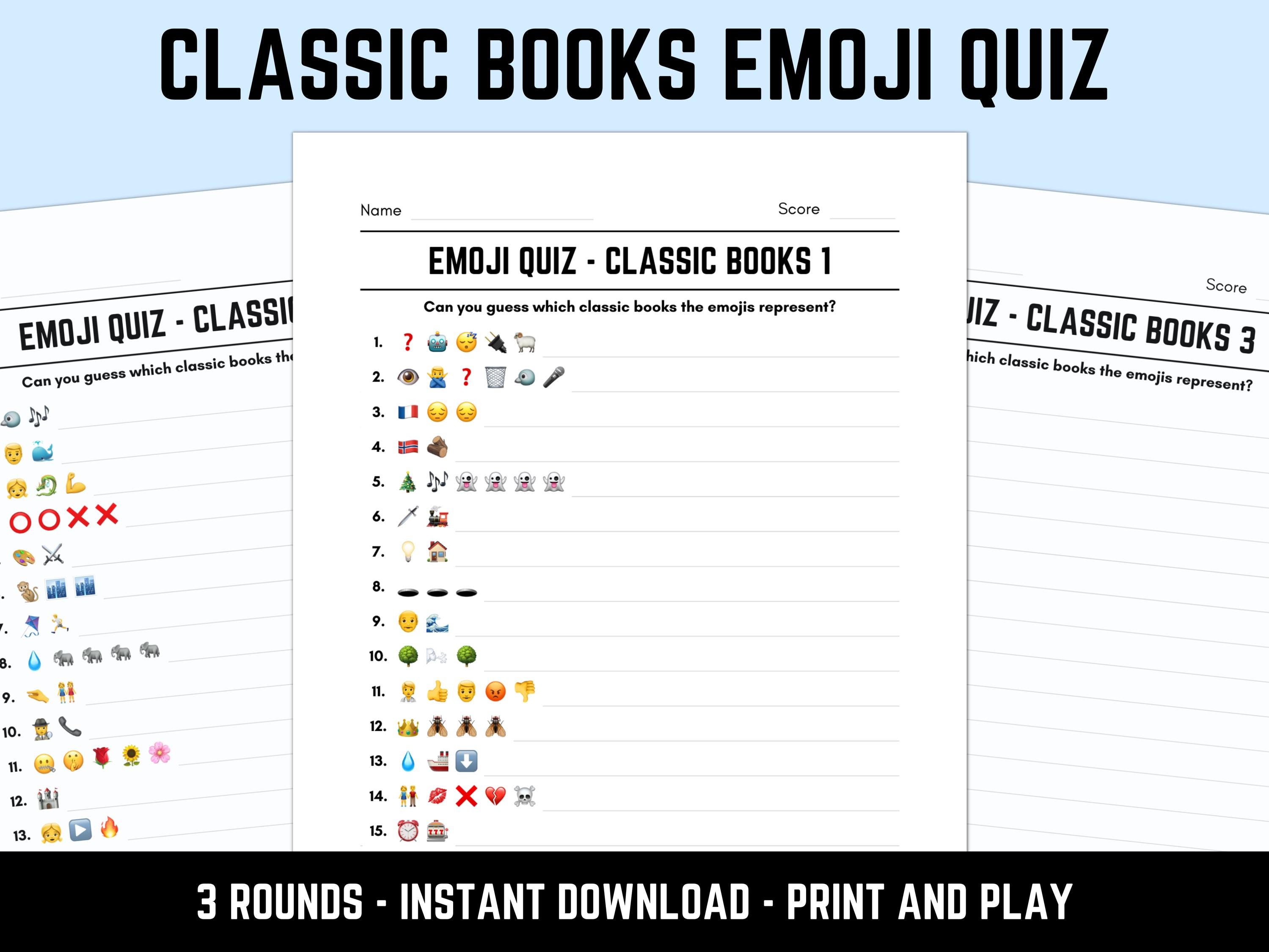 Printable Classic Books Emoji Quiz With Answers: Emoji Pictionary ...