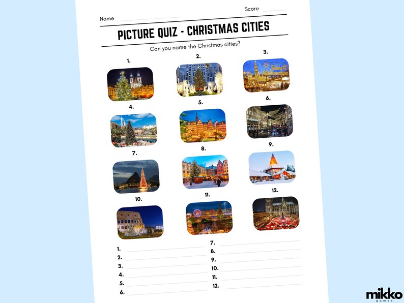 Printable Christmas Cities Picture Quiz With Answers - Etsy