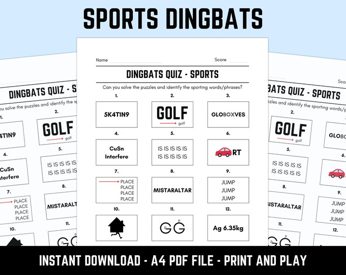 Printable Sports Dingbats Picture Quiz With Answers: Downloadable Rebus ...