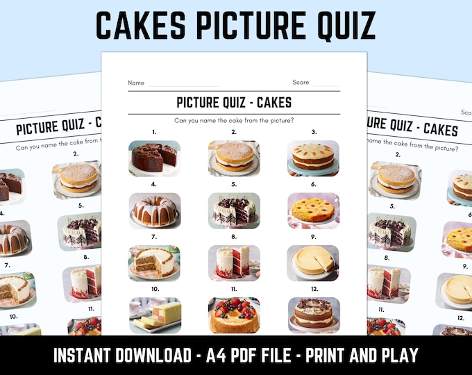 Printable Cakes Picture Quiz With Answers: Picture Round Quiz Sheets ...