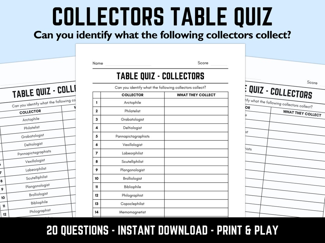 Printable Collectors Table Quiz With Answers: Downloadable Pub Quiz ...