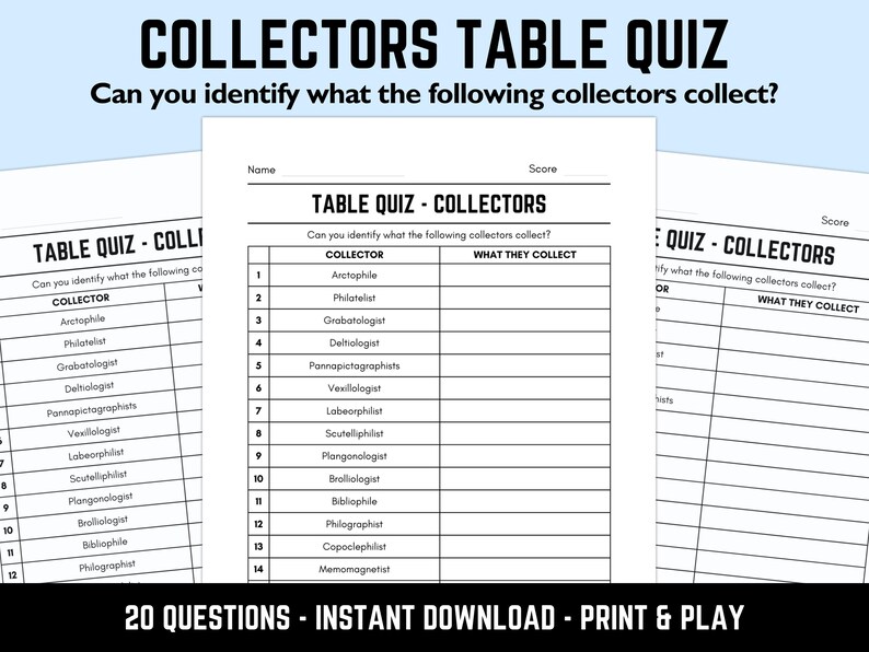 Printable Collectors Table Quiz With Answers: Downloadable Pub Quiz ...
