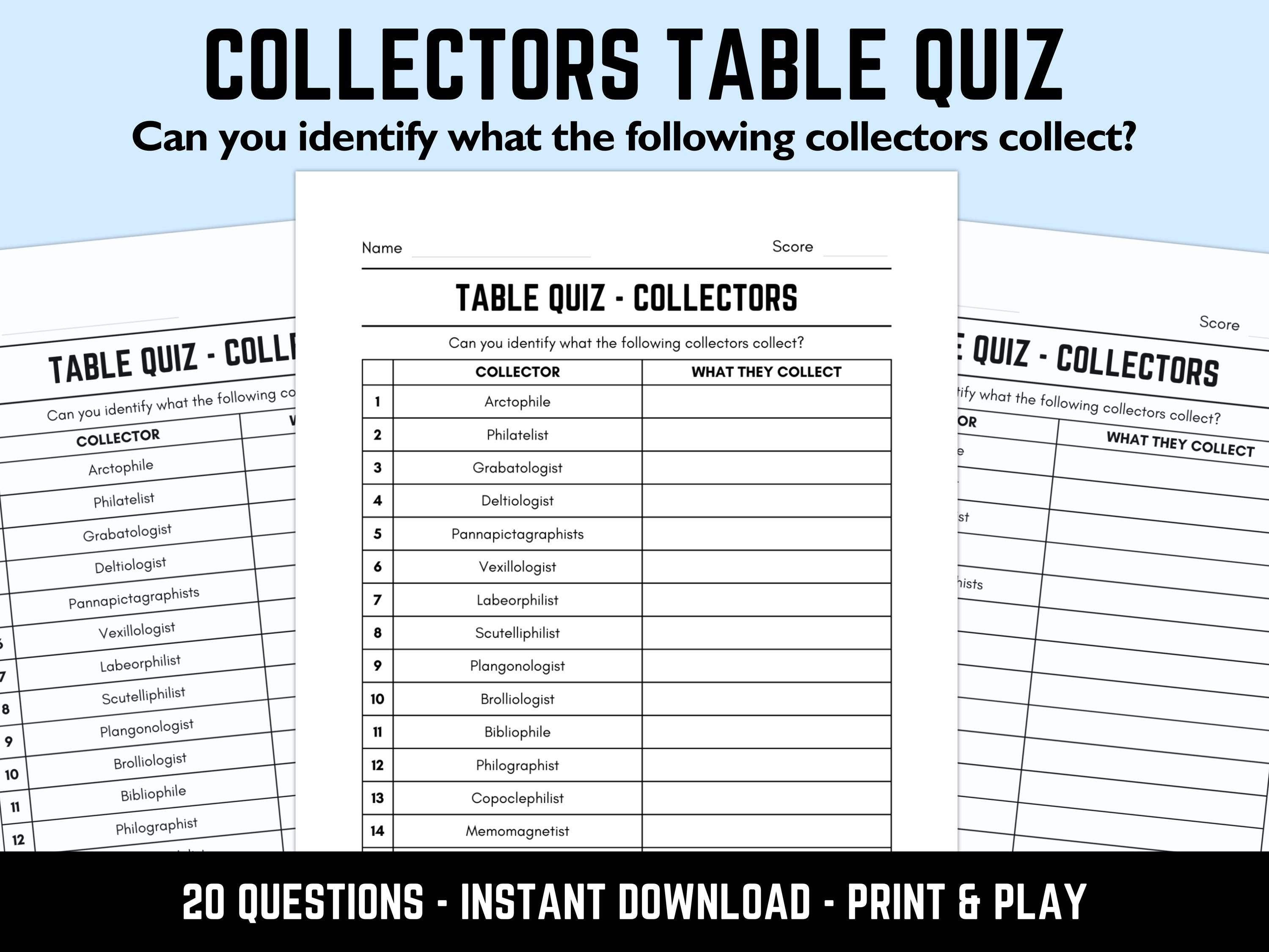 Printable Collectors Table Quiz With Answers: Downloadable Pub Quiz ...