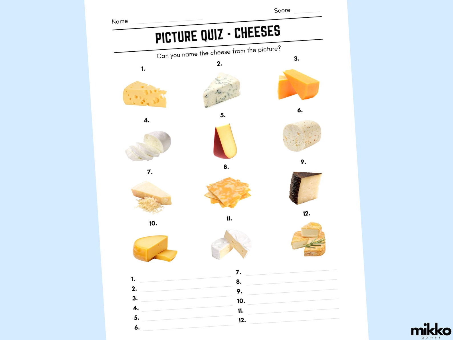 Printable Cheeses Picture Quiz With Answers: Picture Round Quiz Sheets ...