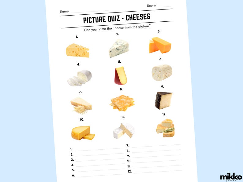 Printable Cheeses Picture Quiz With Answers: Picture Round Quiz Sheets ...