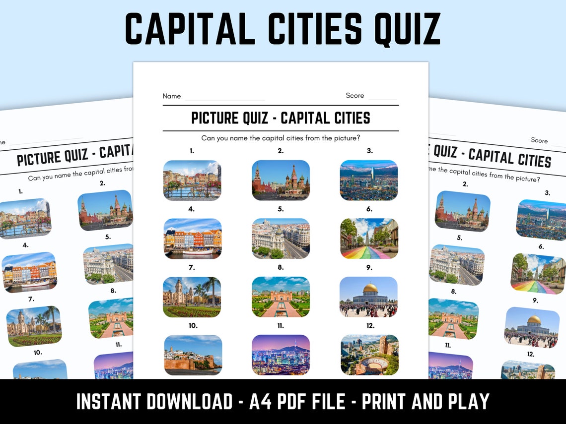 Printable Capital Cities Picture Quiz With Answers - Etsy