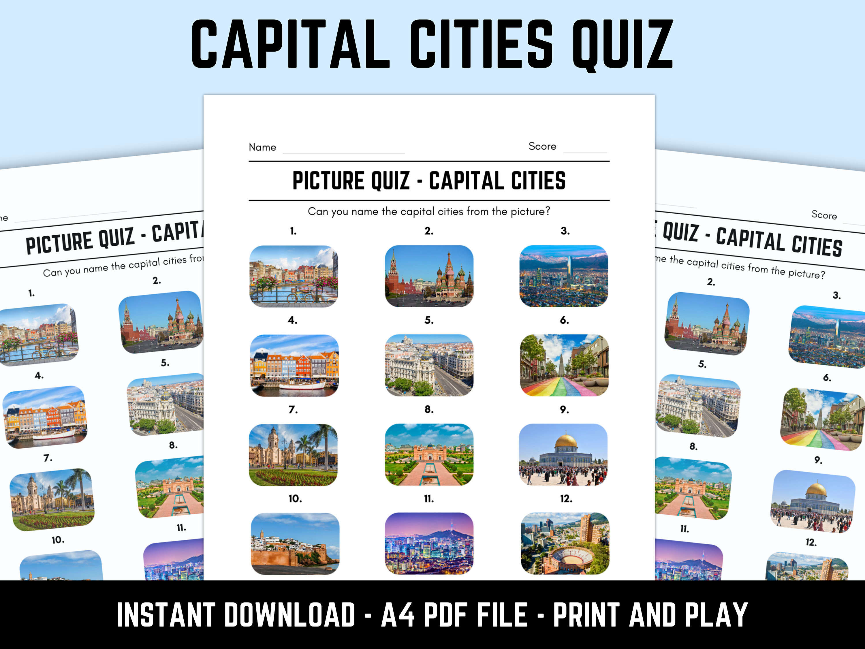 Printable Capital Cities Picture Quiz With Answers - Etsy